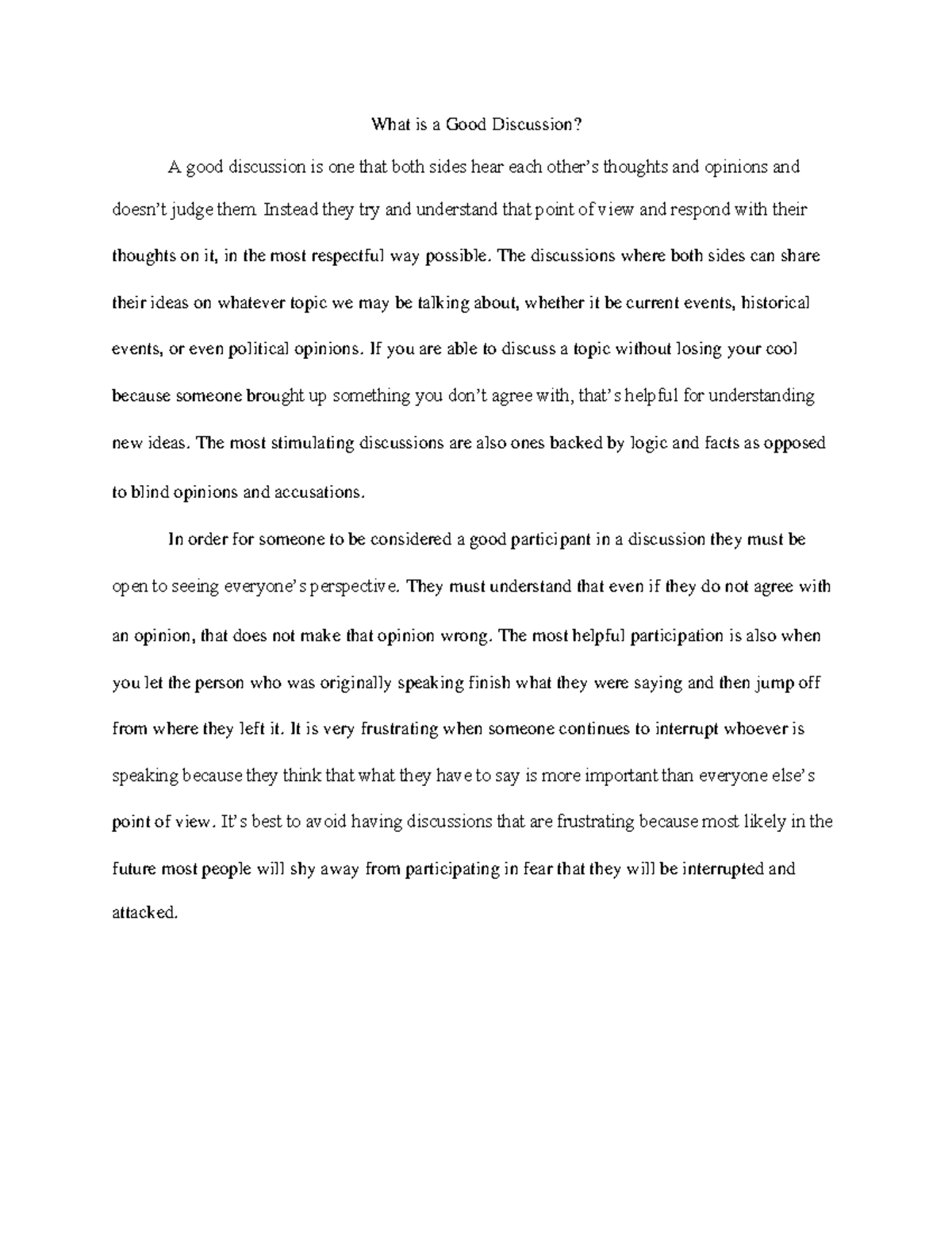 SOC100 discussion paper - What is a Good Discussion? A good discussion ...