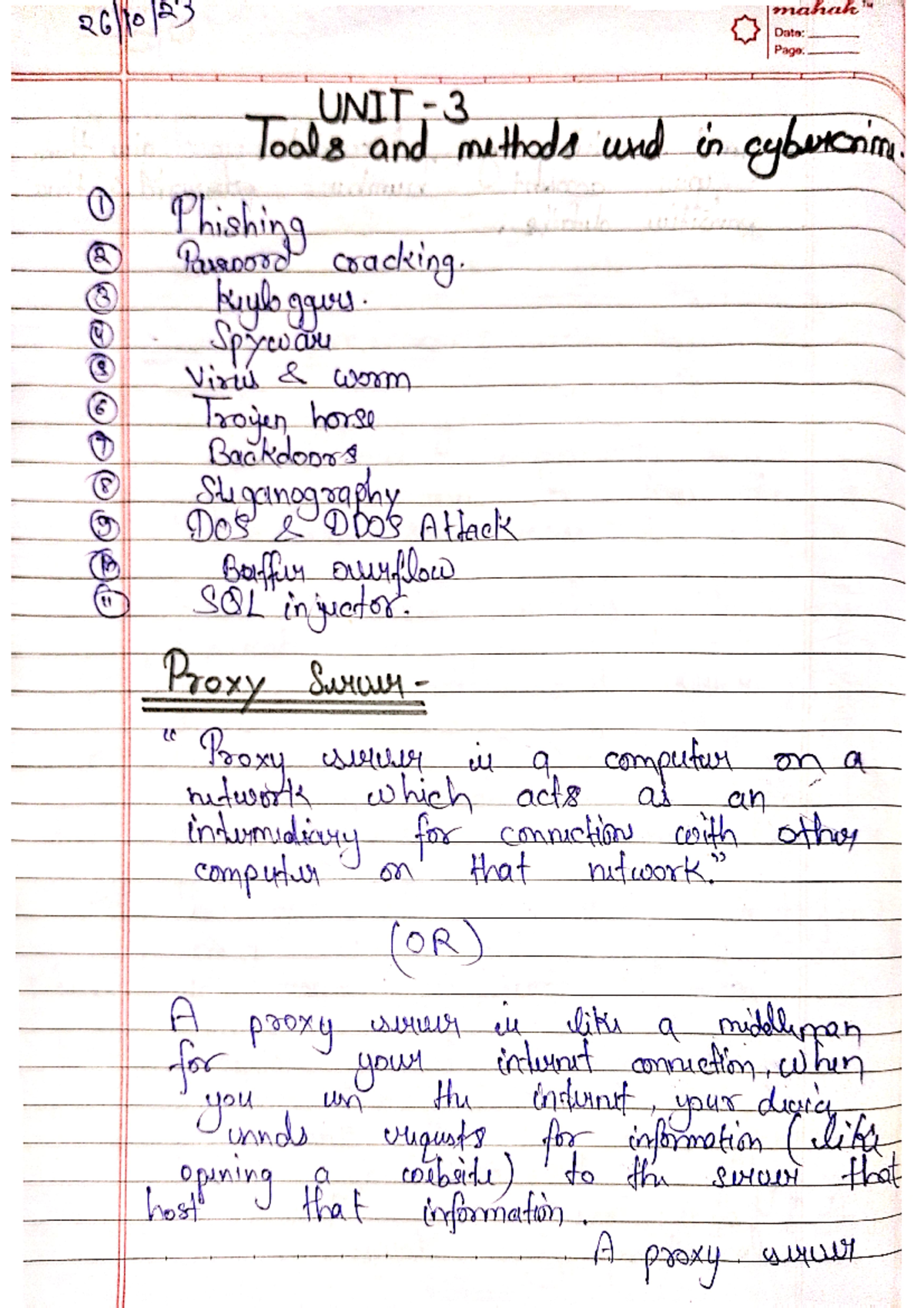 Cyber security unit 3 notes - mahah Date: Page: UNIT Tools and methods ...