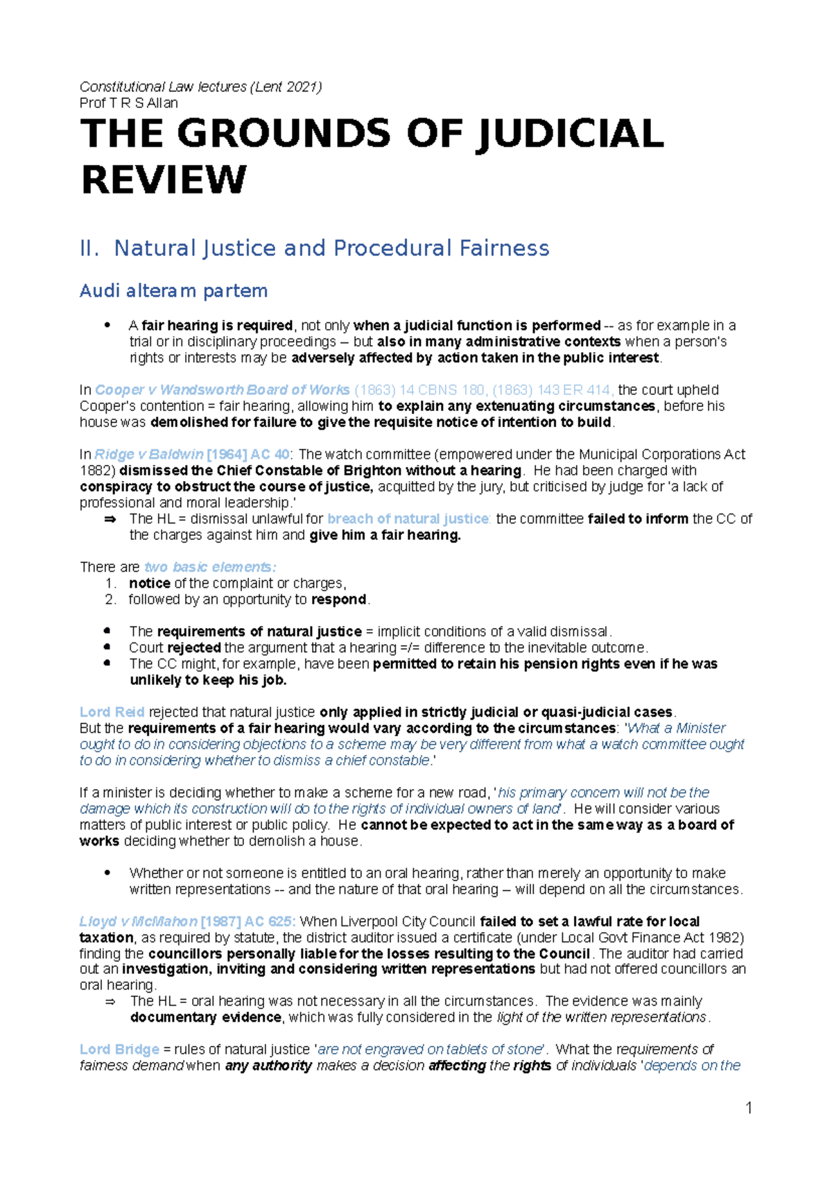 The Grounds of Judicial Review - Lecture 2 - Constitutional Law ...
