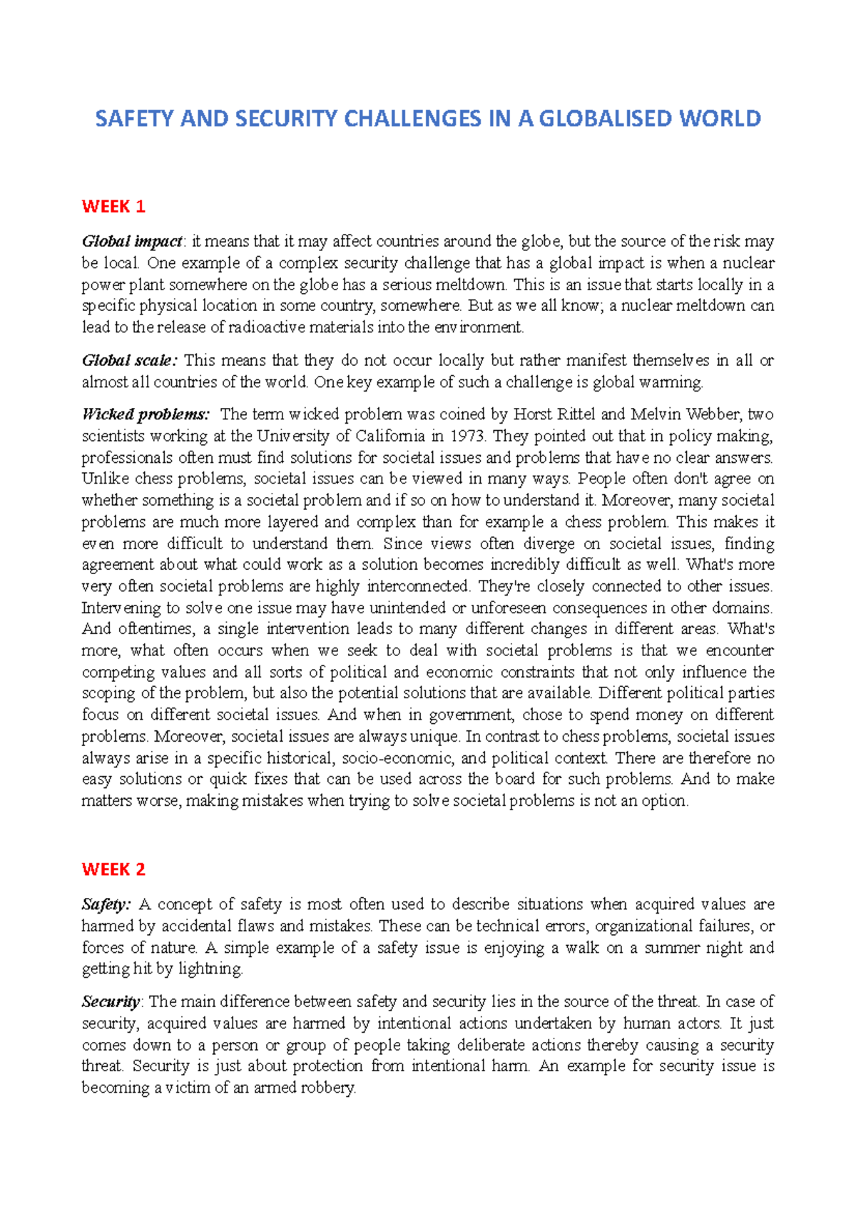 Safety AND Security Challenges IN A Globalised World - SAFETY AND ...