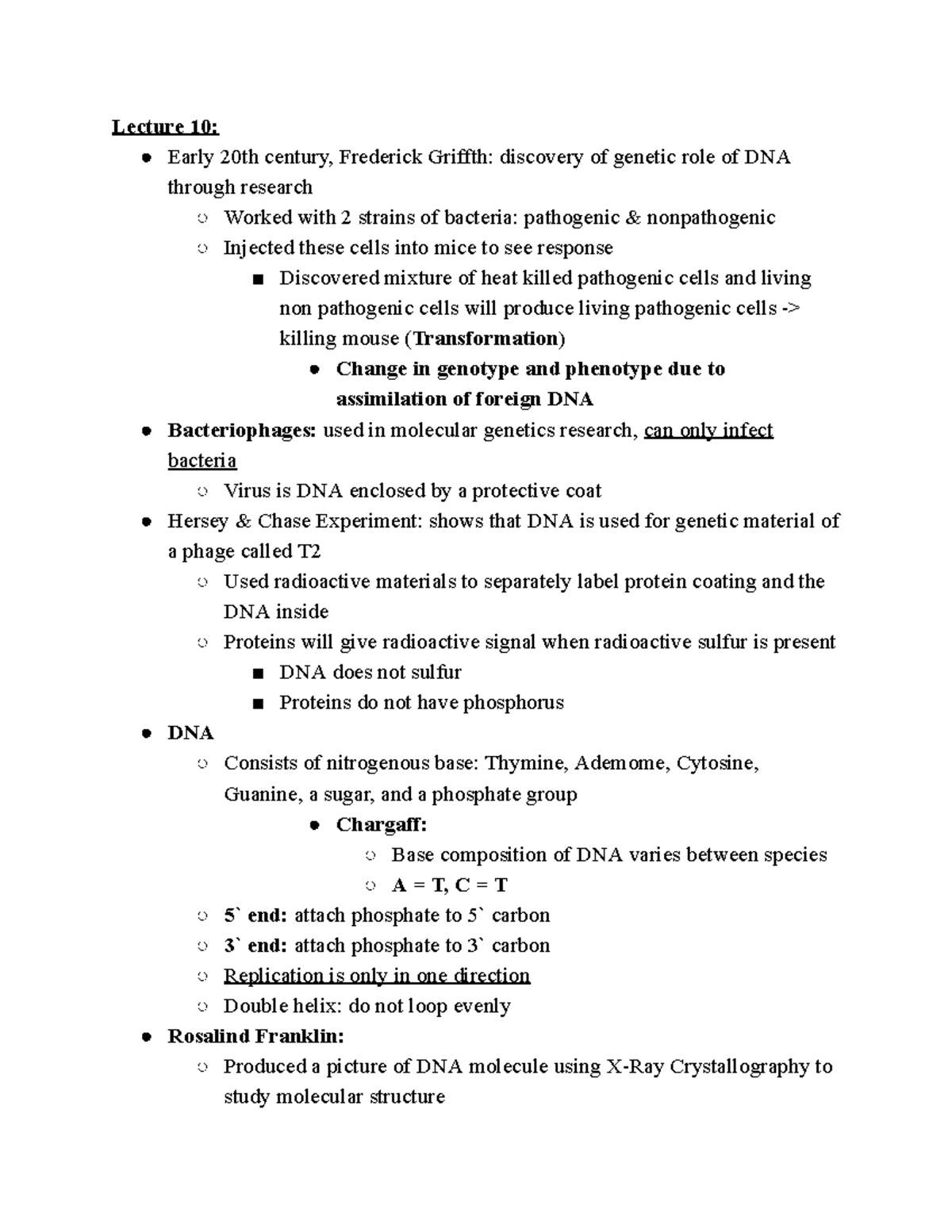 Bio002 Lecture Notes 10, 11, 12, 13 - Lecture 10: Early 20th century ...