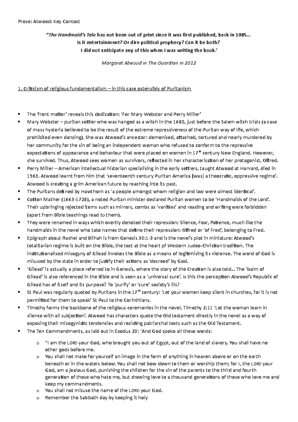 Handmaid-key-context - Prose: Atwood: Key Context “The Handmaid’s Tale ...