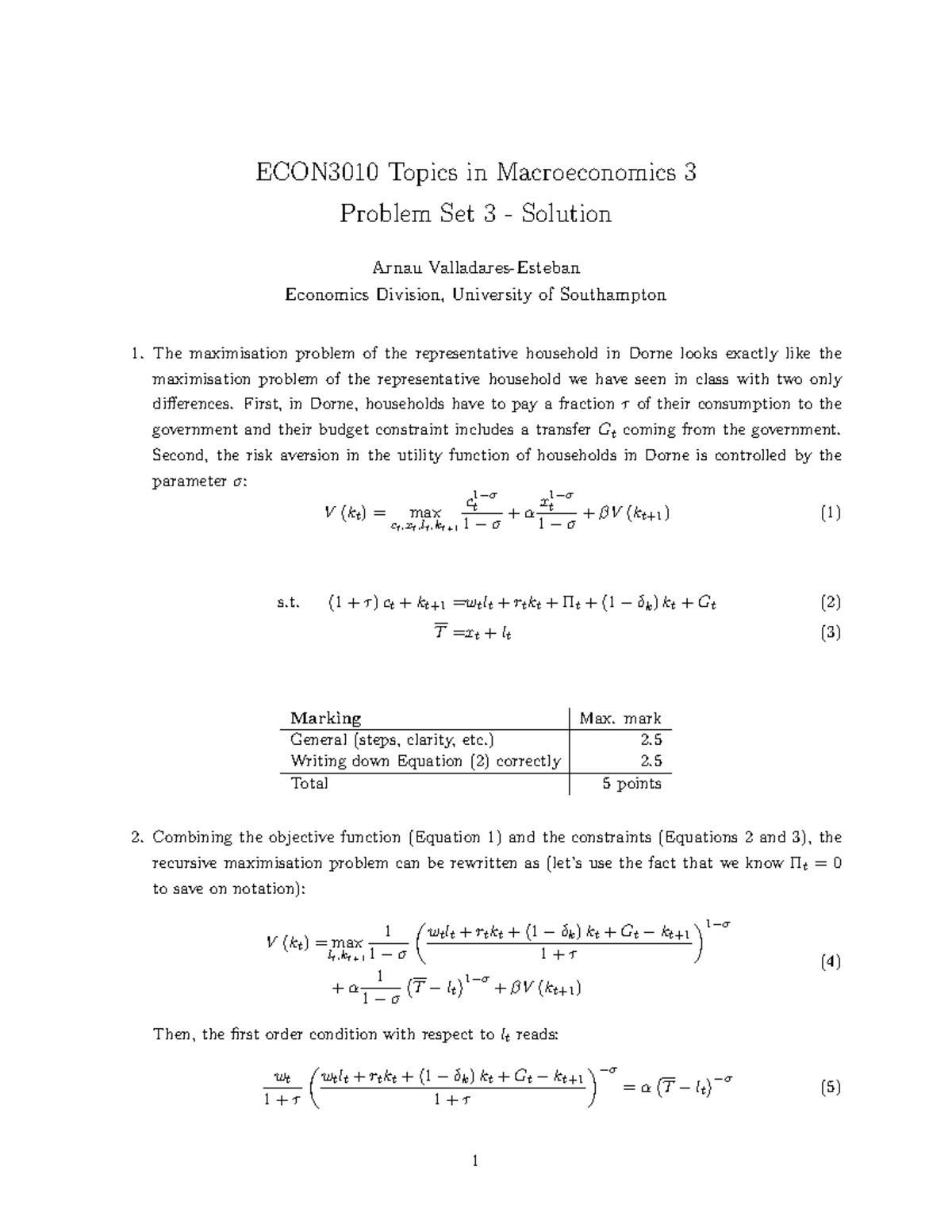 PS 03 Solution - ECON3010 Topics in Macroeconomics 3 Problem Set 3 ...