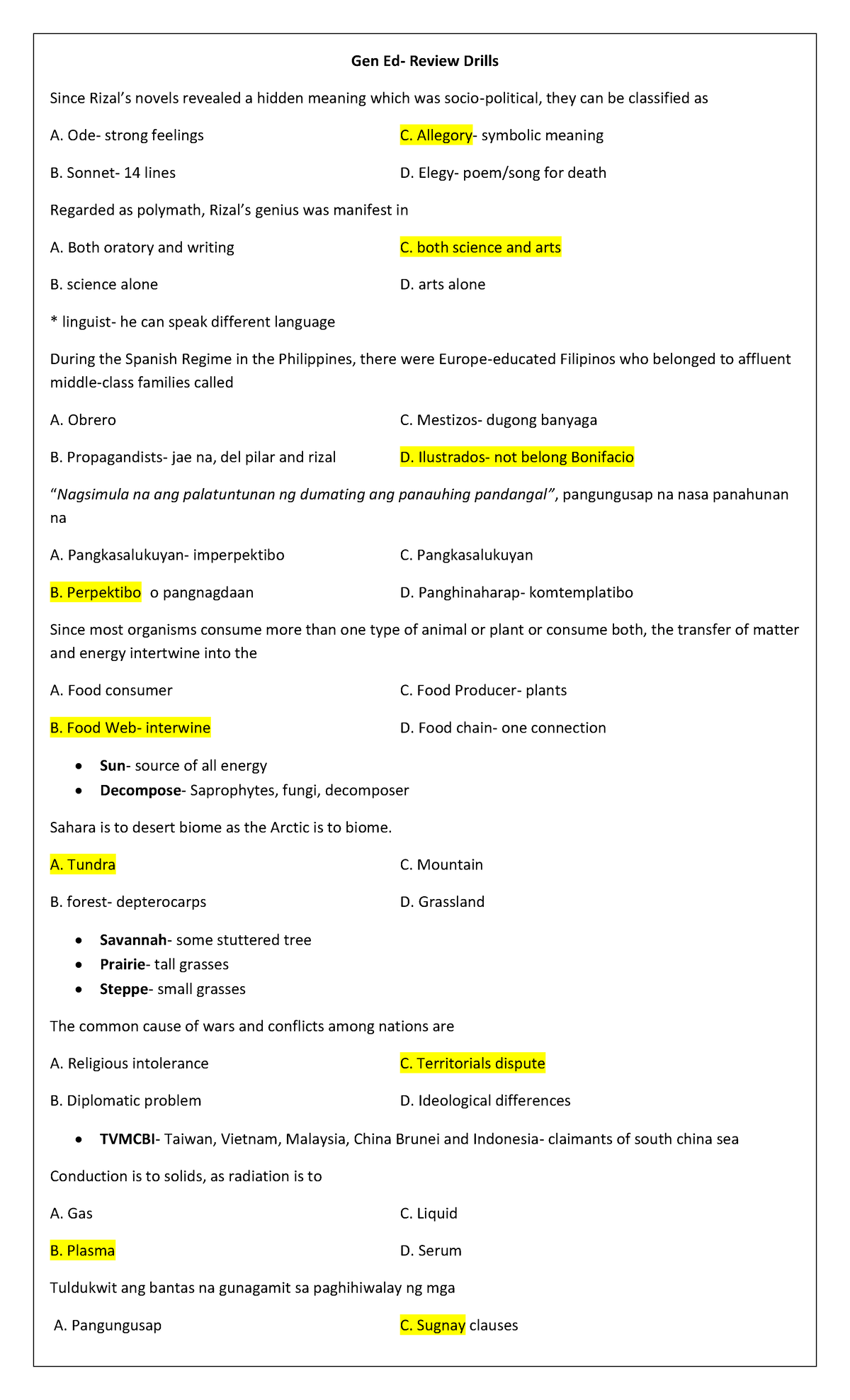 Gen Ed Review Drills - Gen Ed- Review Drills Since Rizal’s novels ...
