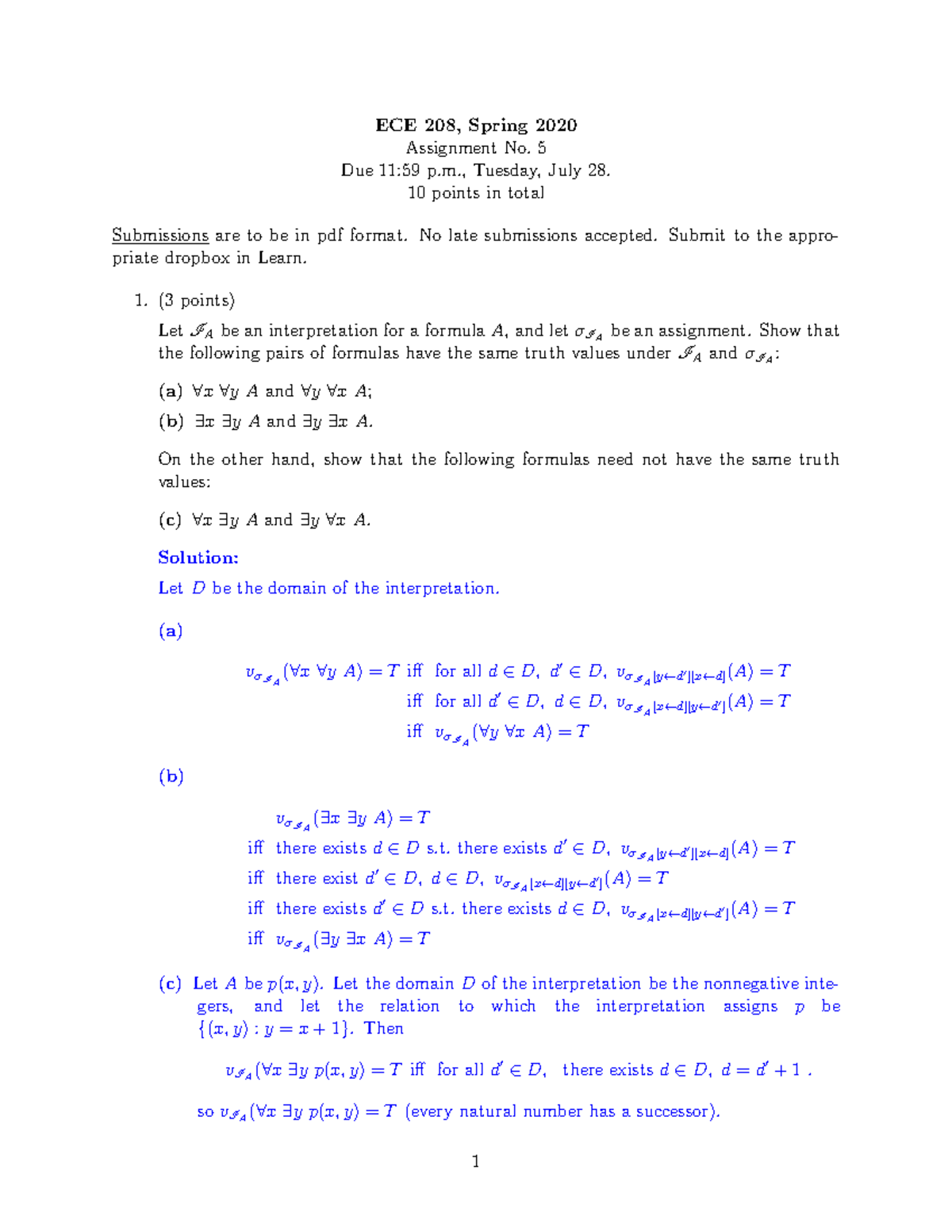 Assgt 5 S20 Solns - ECE208 - ECE 208, Spring 2020 Assignment No. 5 Due 11:59 p., Tuesday, July ...