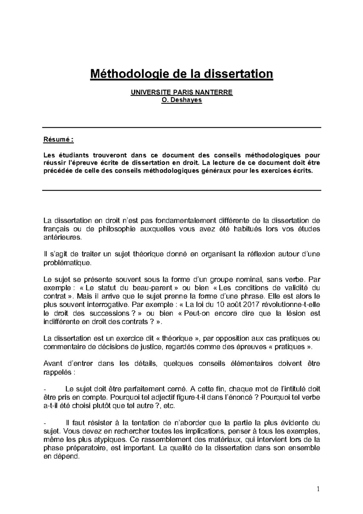 Méthodologie de la dissertation - Licence de droit - Méthodologie de la ...