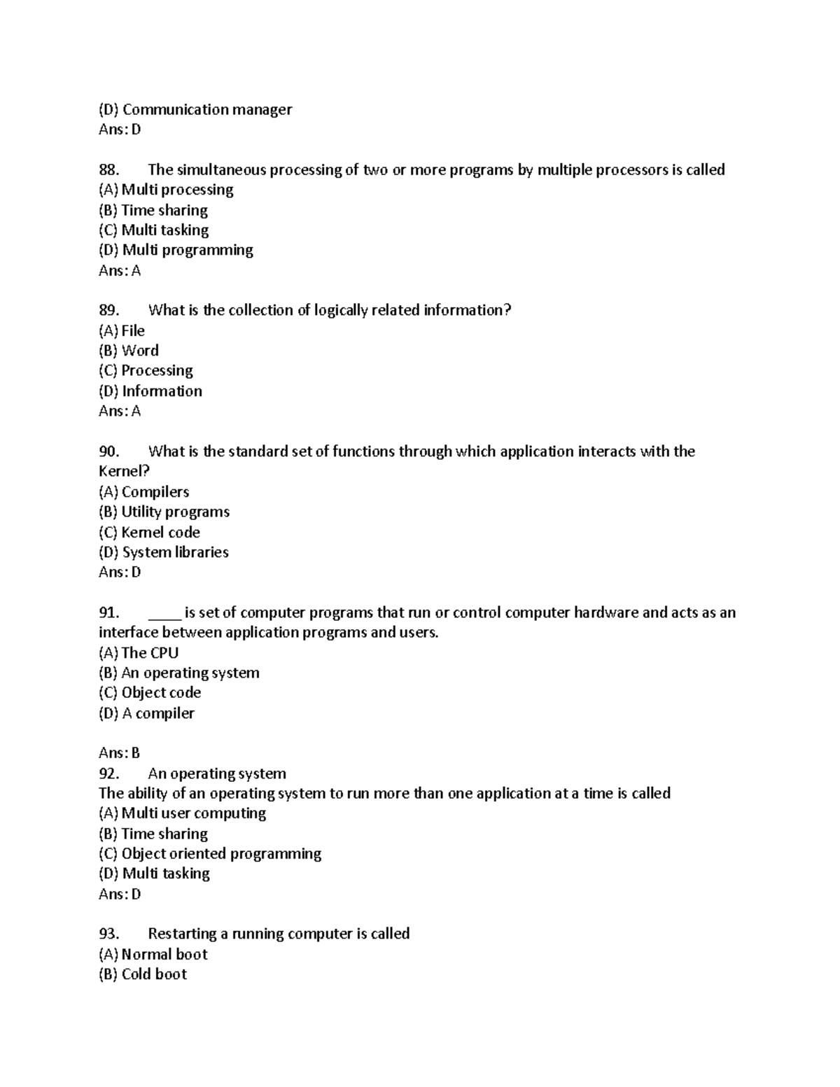 Operating system important questions-202-251 - (D) Communication ...