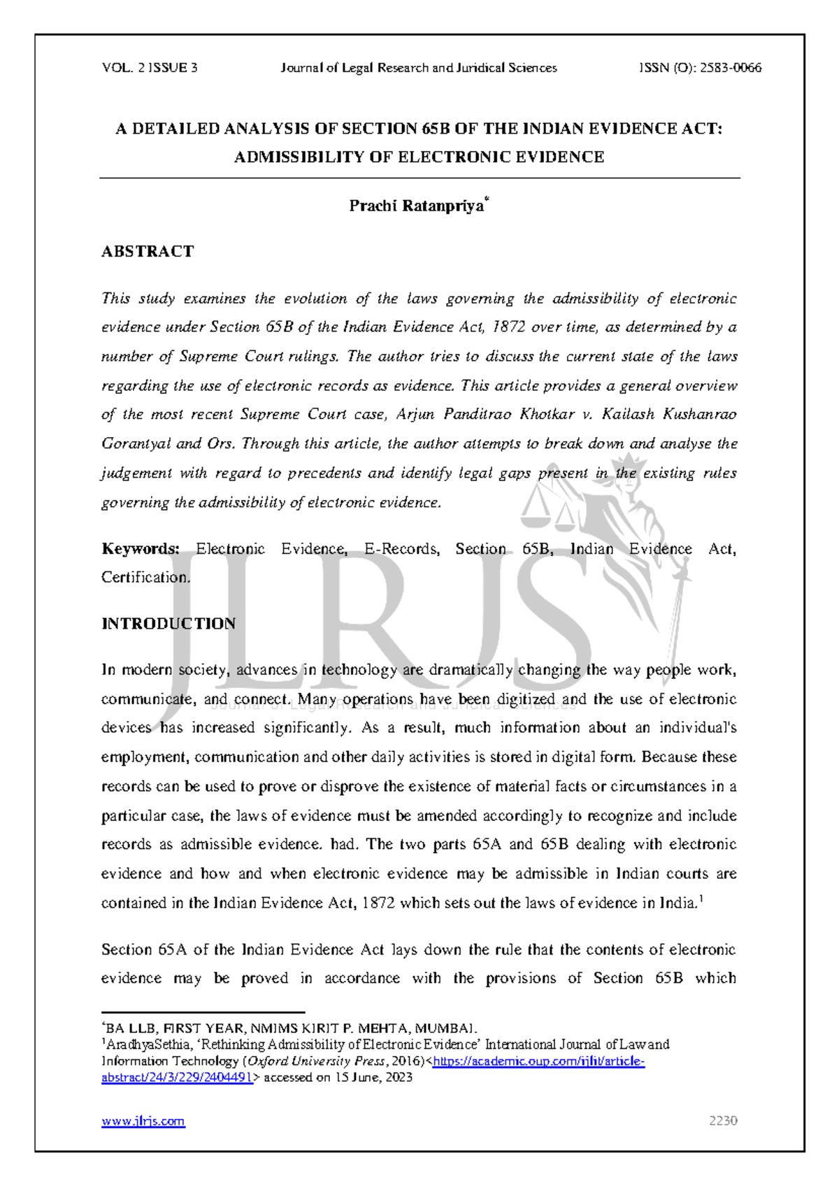 254 - A DETAILED ANALYSIS OF SECTION 65B OF THE INDIAN EVIDENCE ACT ...