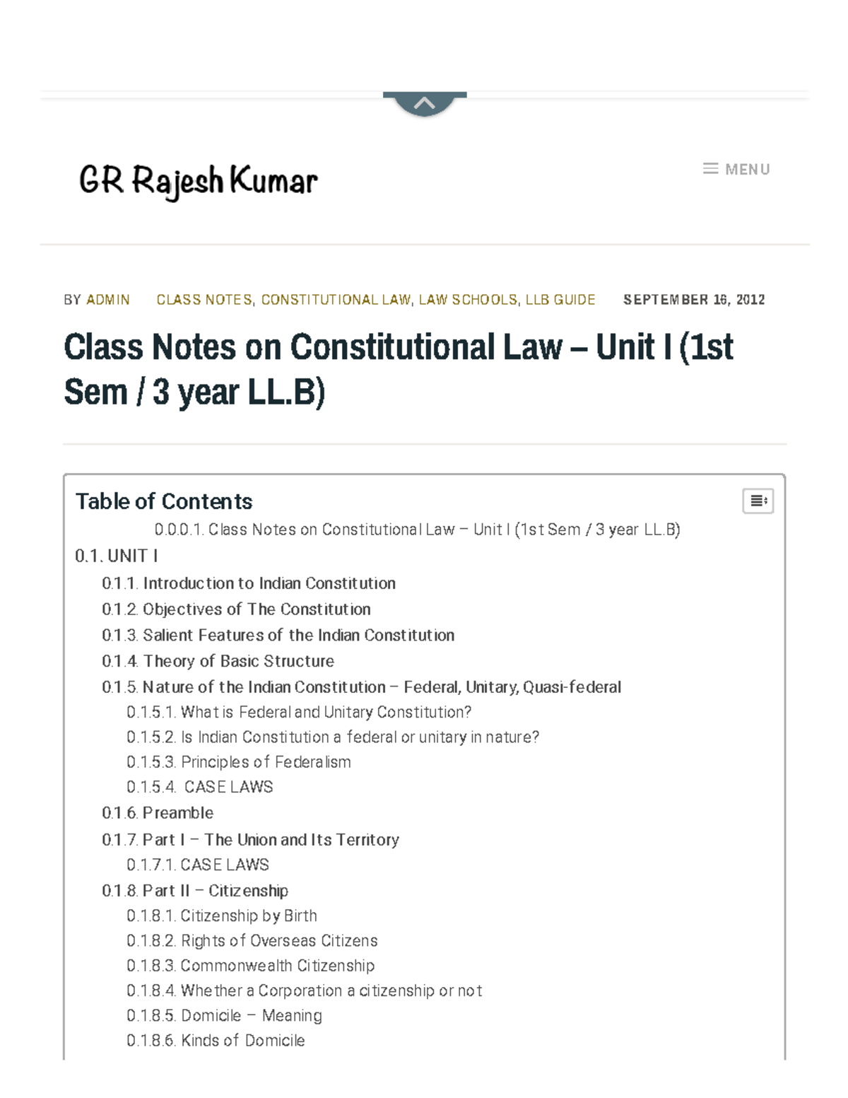 Constitution of India Class Notes India, Indian Constitutional Law ...
