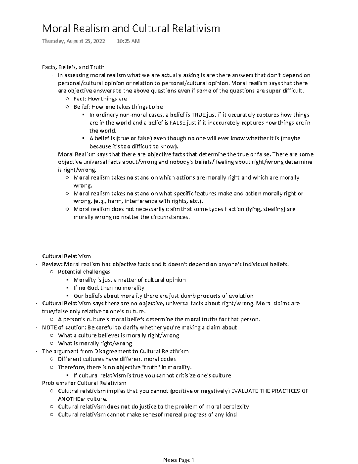 Moral Realism and Cultural Relativism - Facts, Beliefs, and Truth In ...