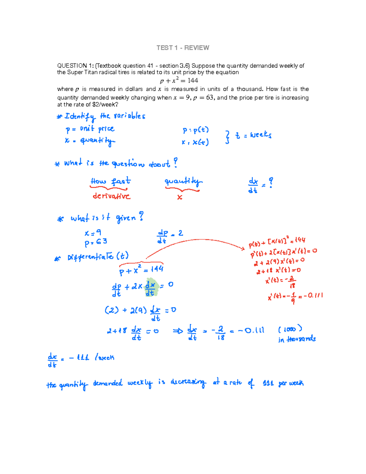 MATH 1P97 Review Questions - Lecture - TEST 1 - REVIEW QUESTION 1 ...