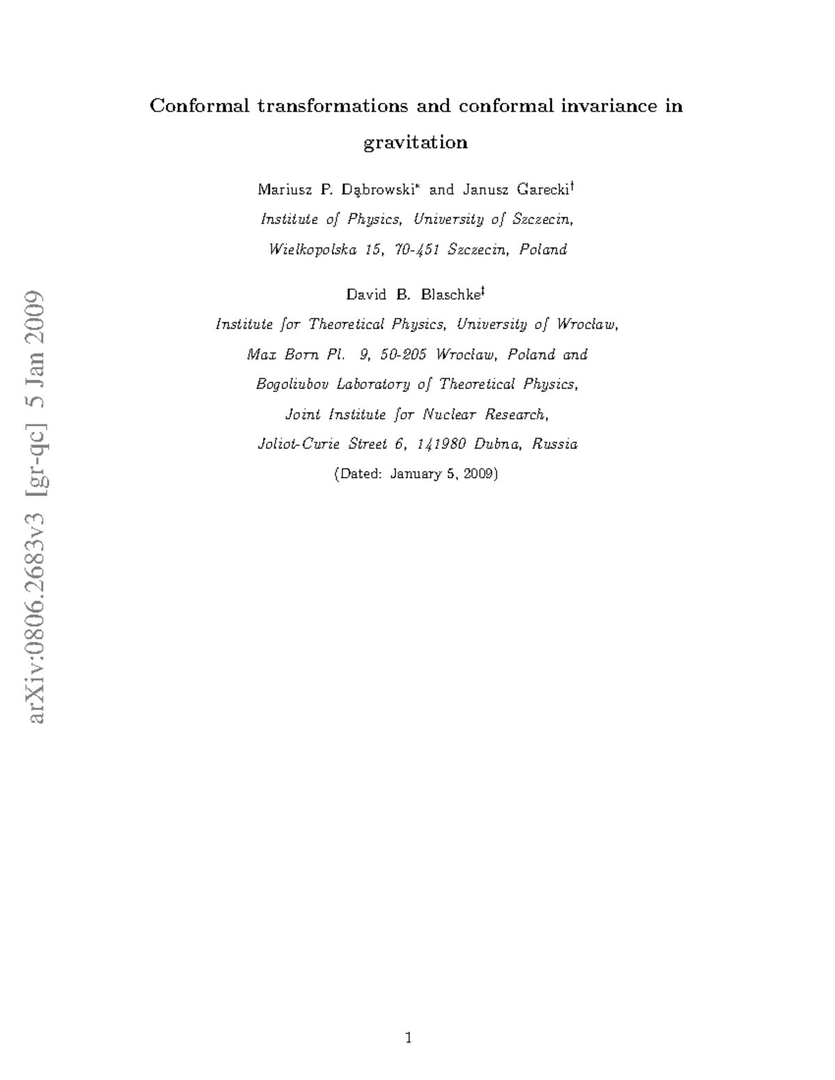 0806 - arXiv:0806 [gr-qc] 5 Jan 2009 Conformal transformations and ...
