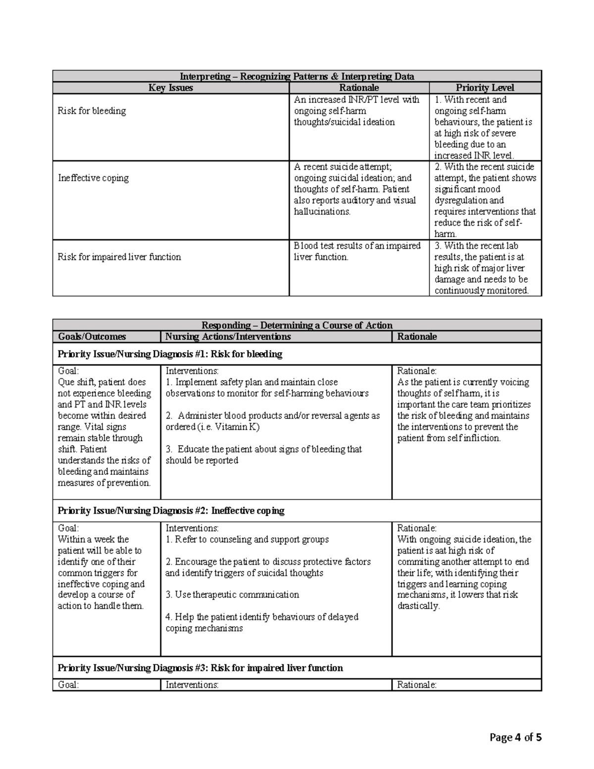 Clinical Reasoning Worksheet - 4 of 5 - Page 4 of 5 Interpreting ...