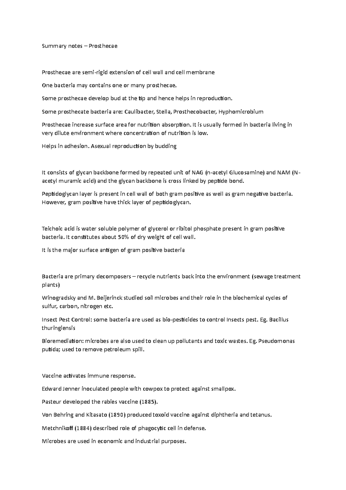 Summary notes – Prosthecae - Summary notes – Prosthecae Prosthecae are ...