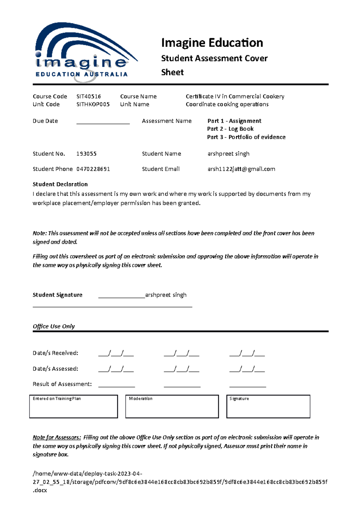 Coordinate cooking operation - Copy - Course Code SIT40516 Course Name ...