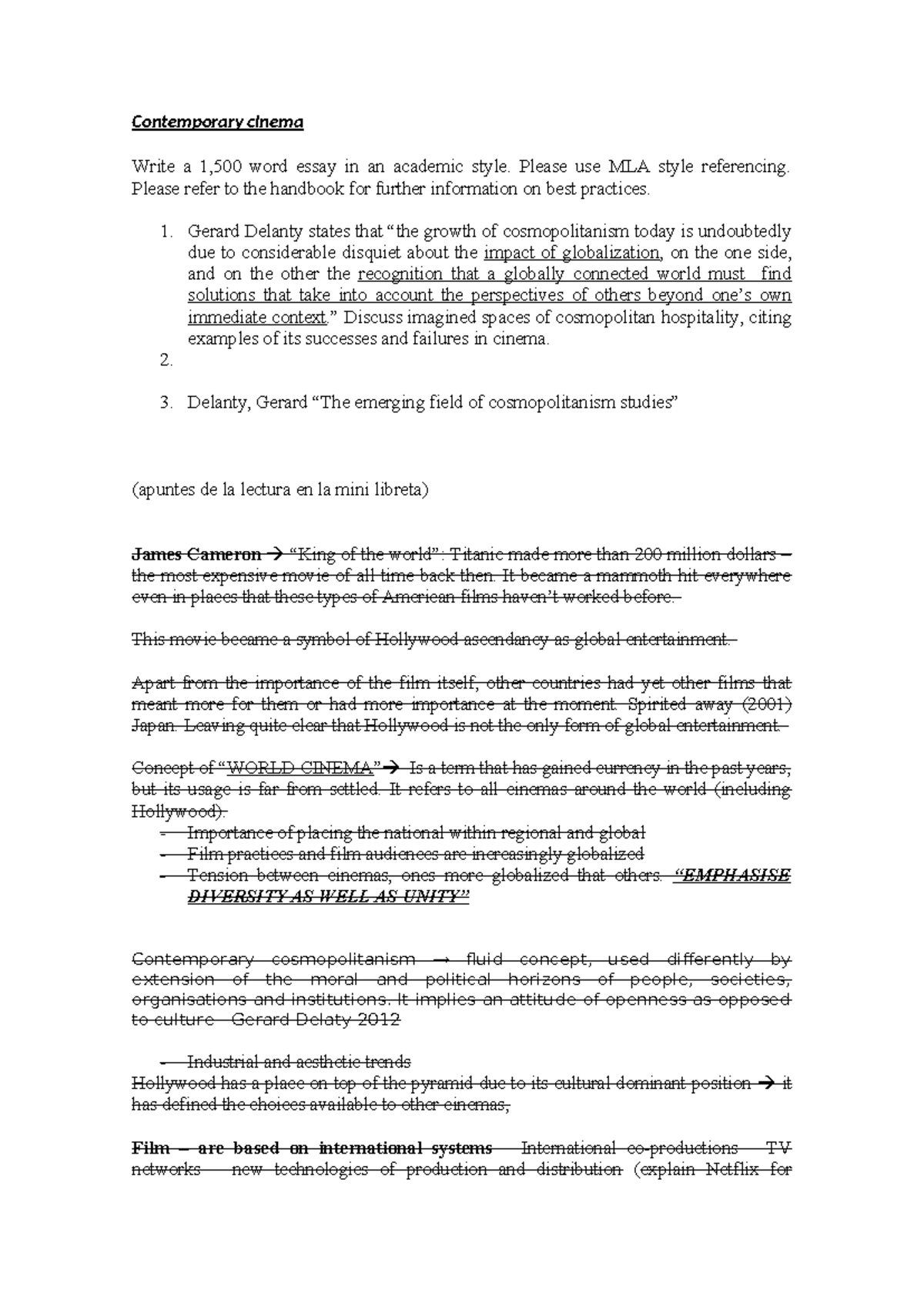 Contemporary cinema - Notes - Contemporary cinema Write a 1,500 word ...
