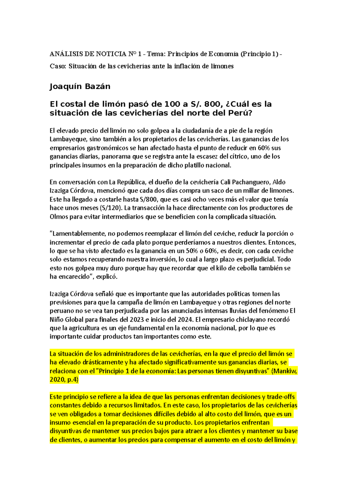 Ejemplo de Análisis de Noticia - ANÁLISIS DE NOTICIA N° 1 - Tema ...