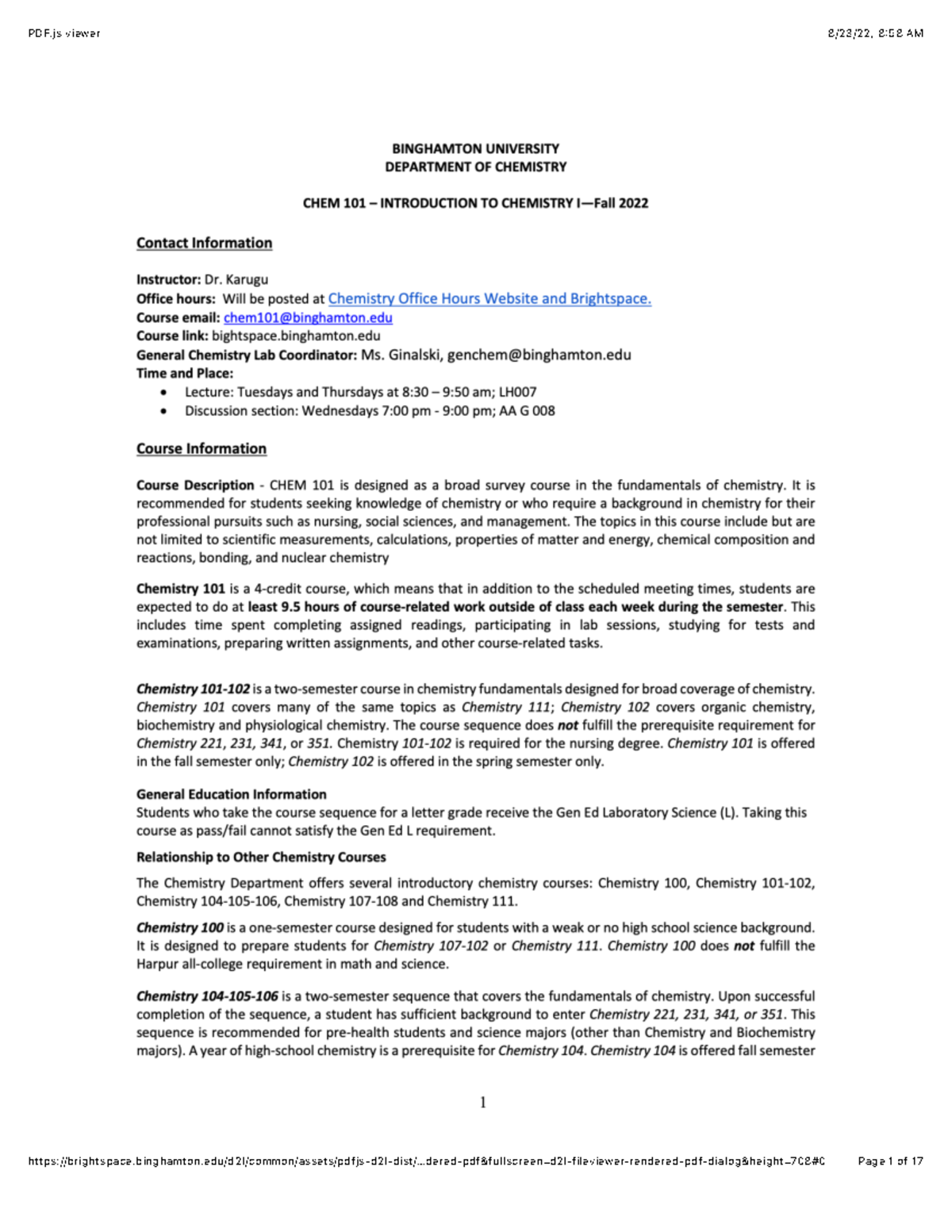 Chem 101 Syllabus Studocu