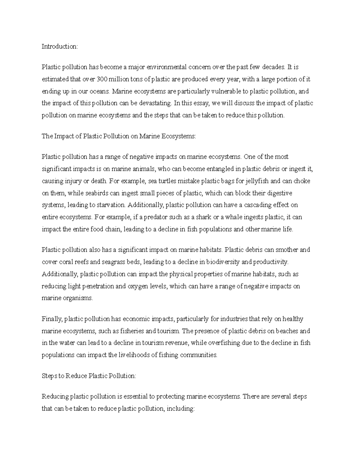 Title The Impact of Plastic Pollution on Marine Ecosystems ...