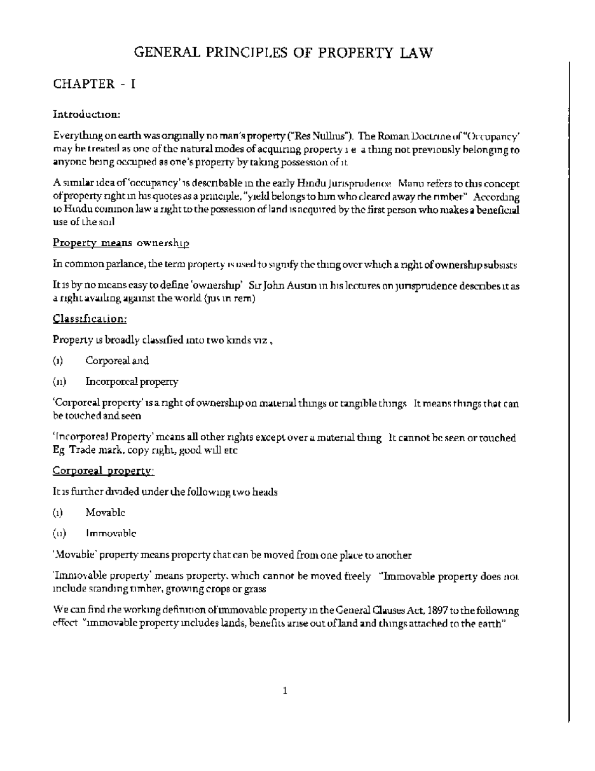 General Principles of Property Law - Law Of Property And Easement - Studocu