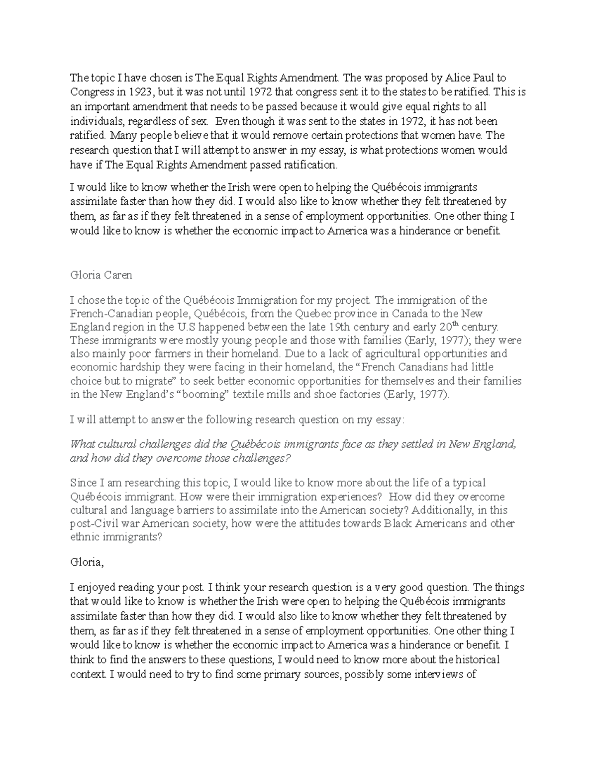 2-1 Discussion Historical Context and Your Topic - The topic I have ...