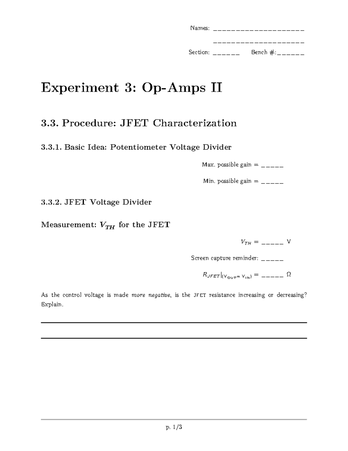 Experiment 03 Report Sheet-1 - Names: ____________________ ____________________ Section ...
