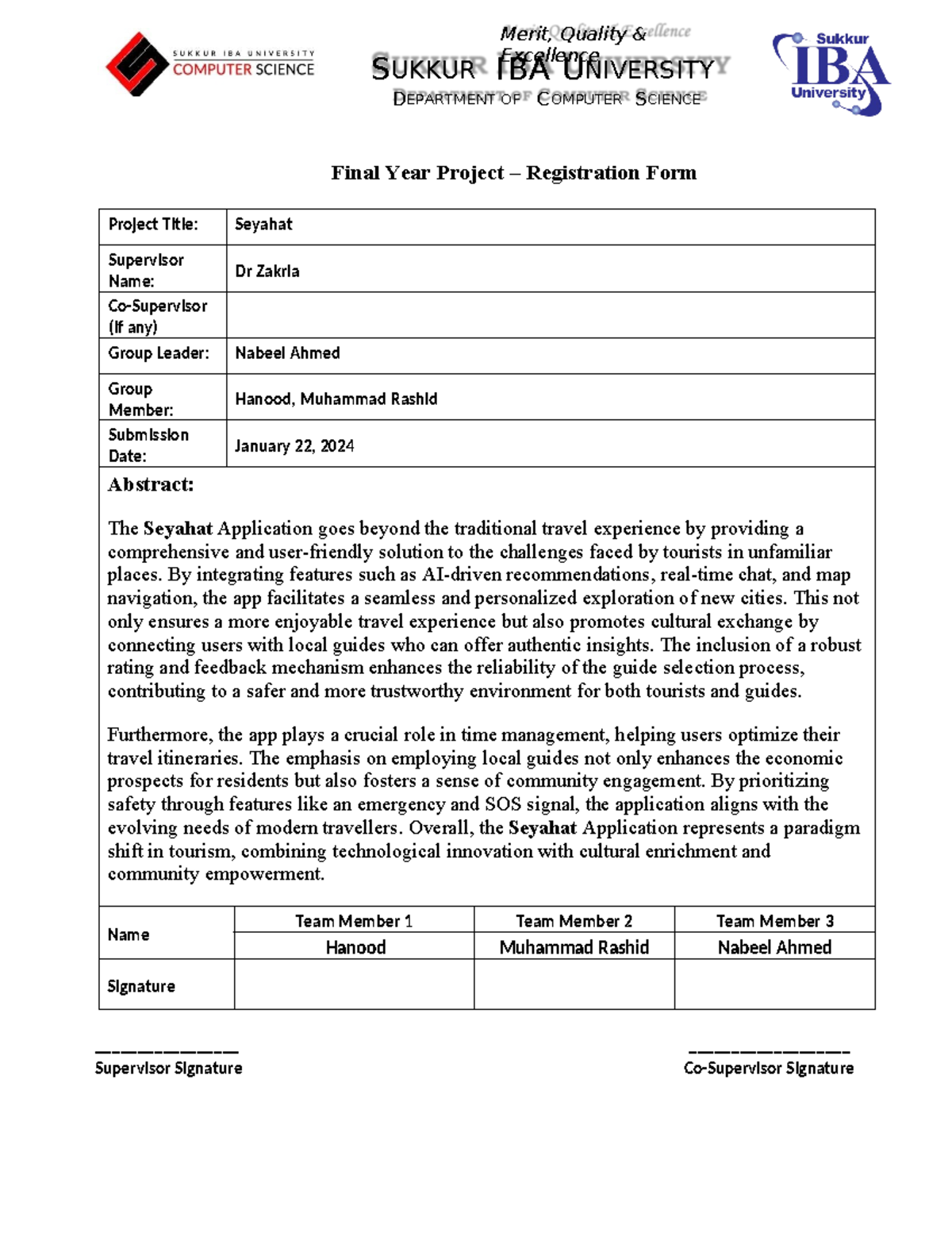 Abstract - Final Year Project – Registration Form Project Title ...