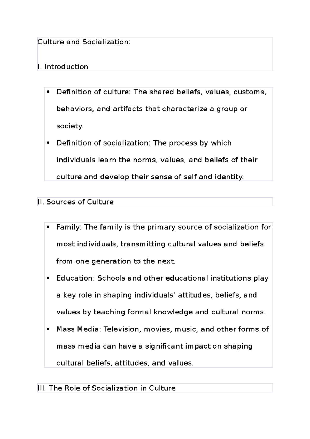 Culture and Socialization - Introduction Definition of culture: The ...