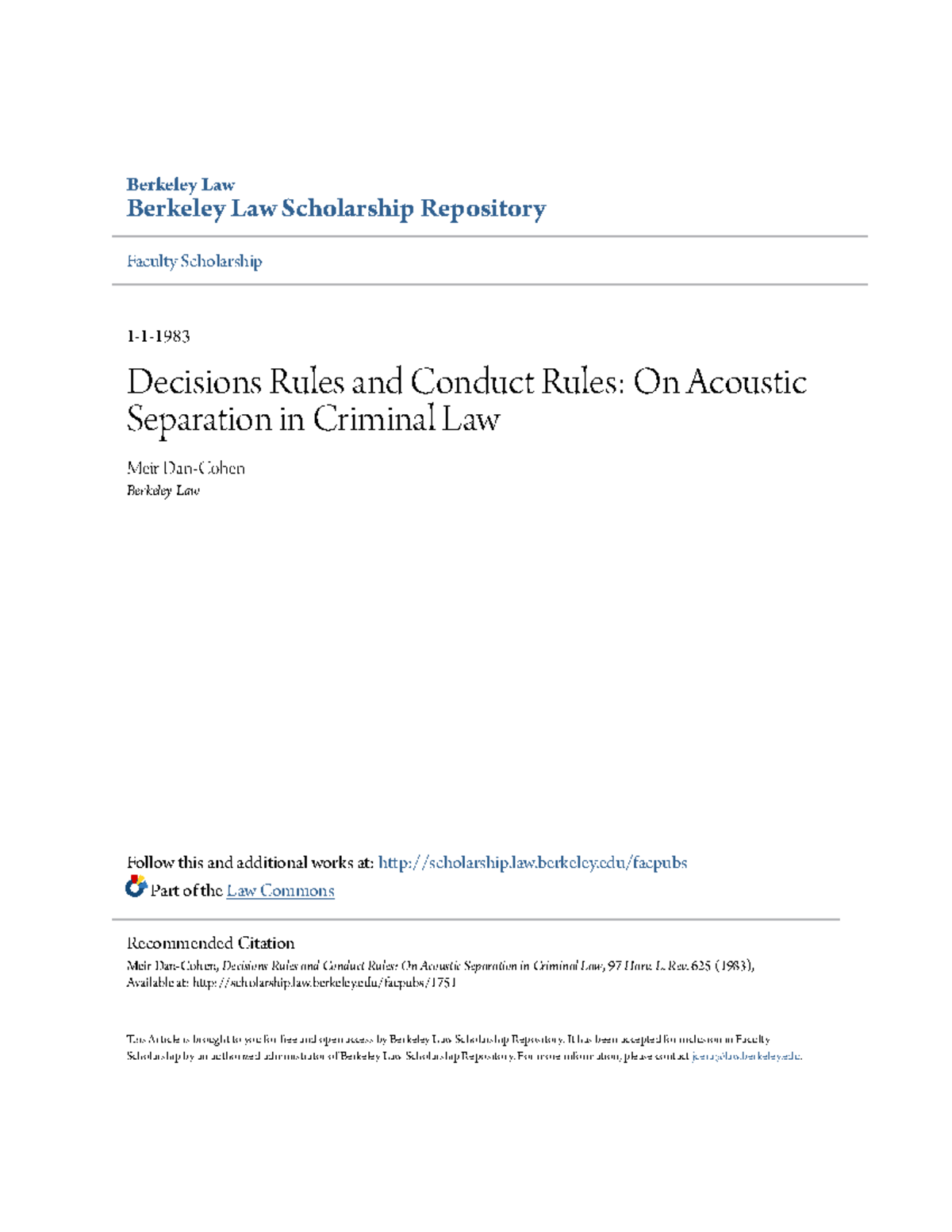 Decisions Rules and Conduct Rules - Berkeley Law Berkeley Law ...