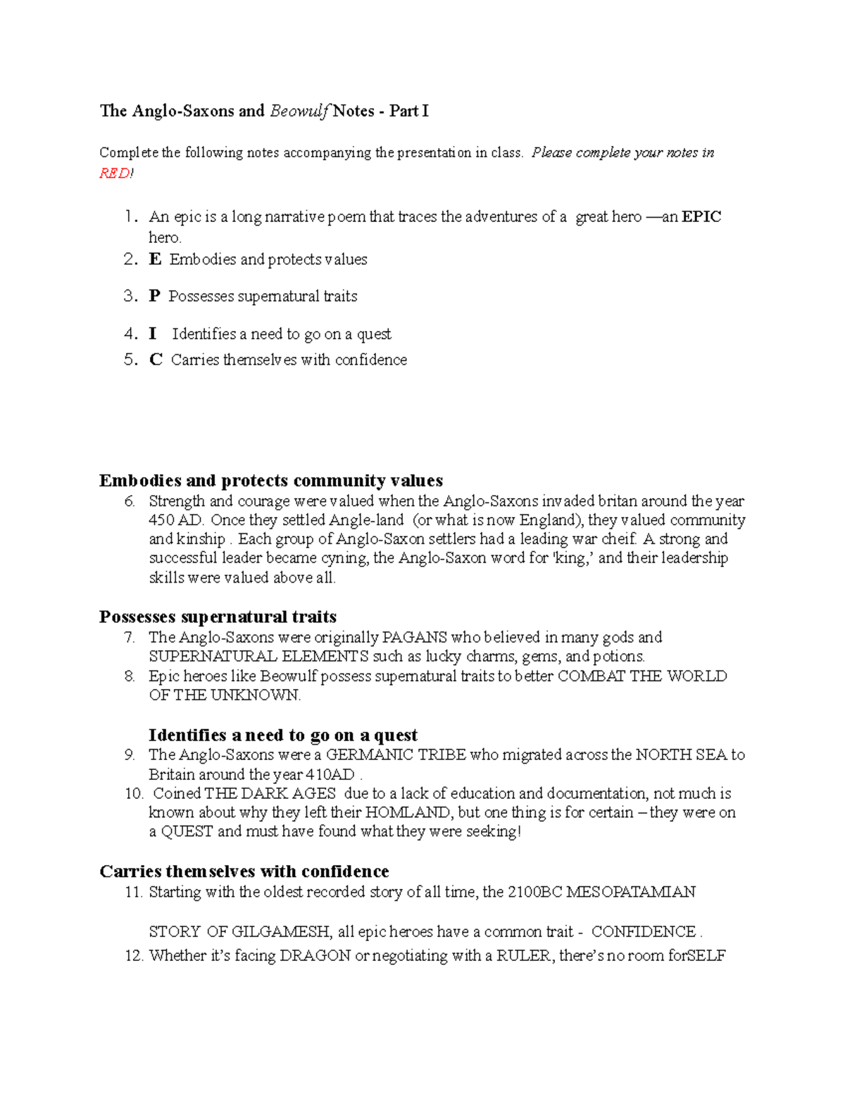 The Anglo-Saxons and Beowulf Part I - The Anglo-Saxons and Beowulf ...