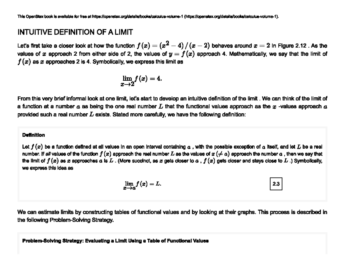 MAT 225 - 1-3 - Intuitive Definition of a Limit - MAT225 - Studocu