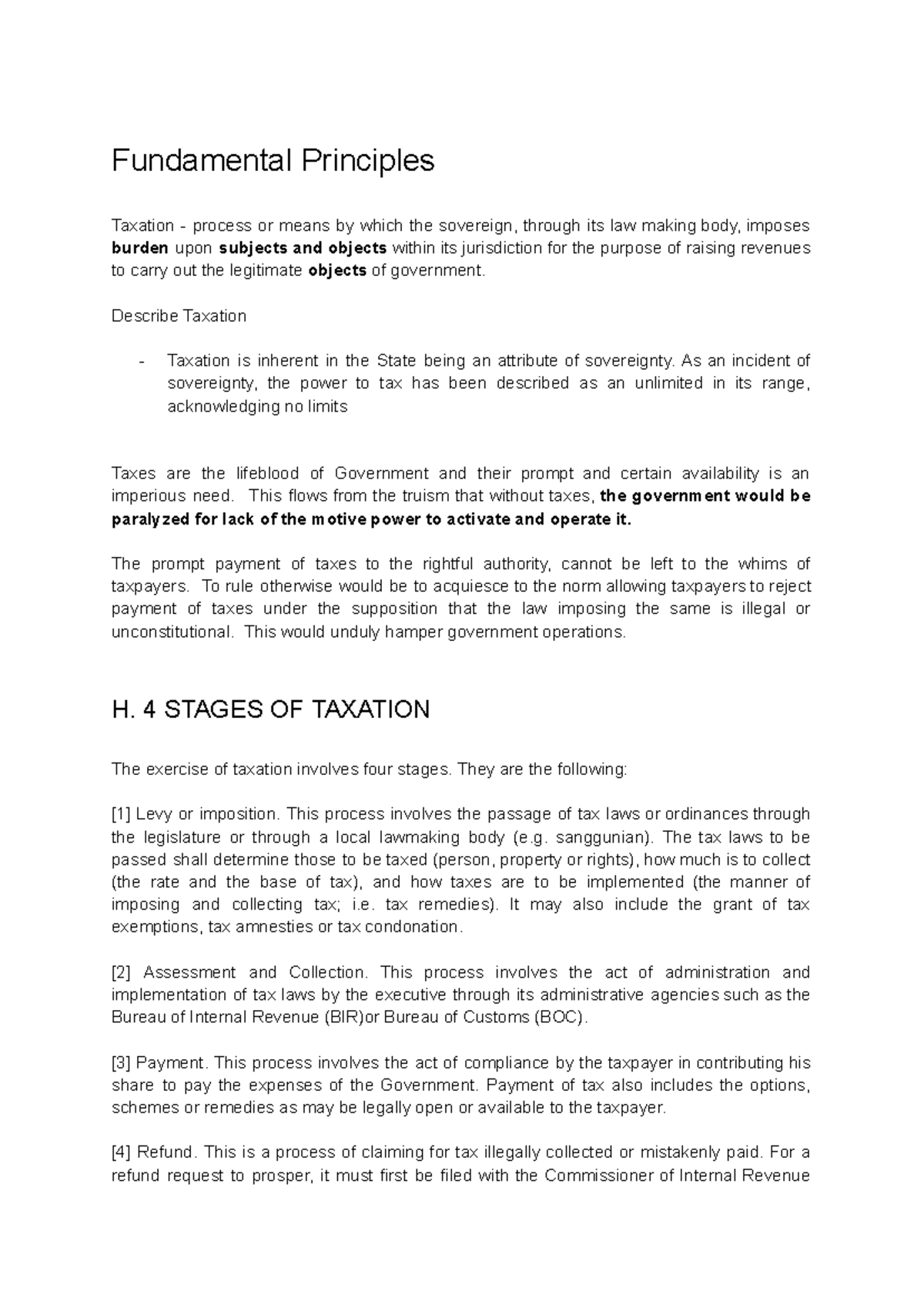 Fundamentals of Taxation - Fundamental Principles Taxation - process or ...