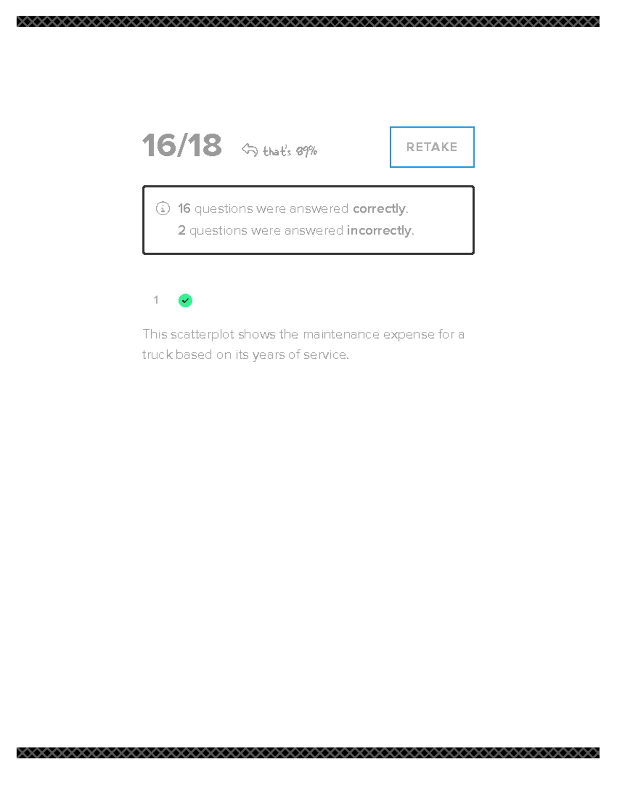 Intro t O Statistic S miles Tone 4 89% - 1 16 / 18 that's 89% RETAKE 16 ...