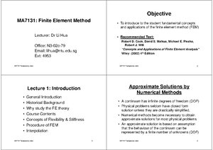 ME4291 - Introduction to Numerical Simulations - ME4291 – Finite Element Analysis INTRODUCTION ...