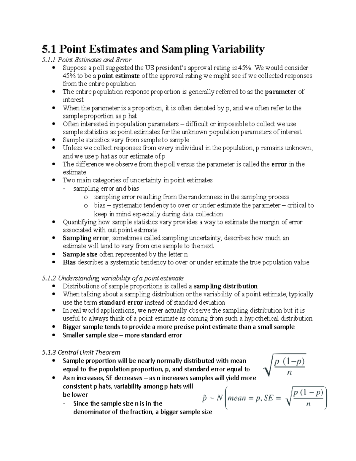 Chapter 5 - 5 Point Estimates and Sampling Variability 5.1 Point ...
