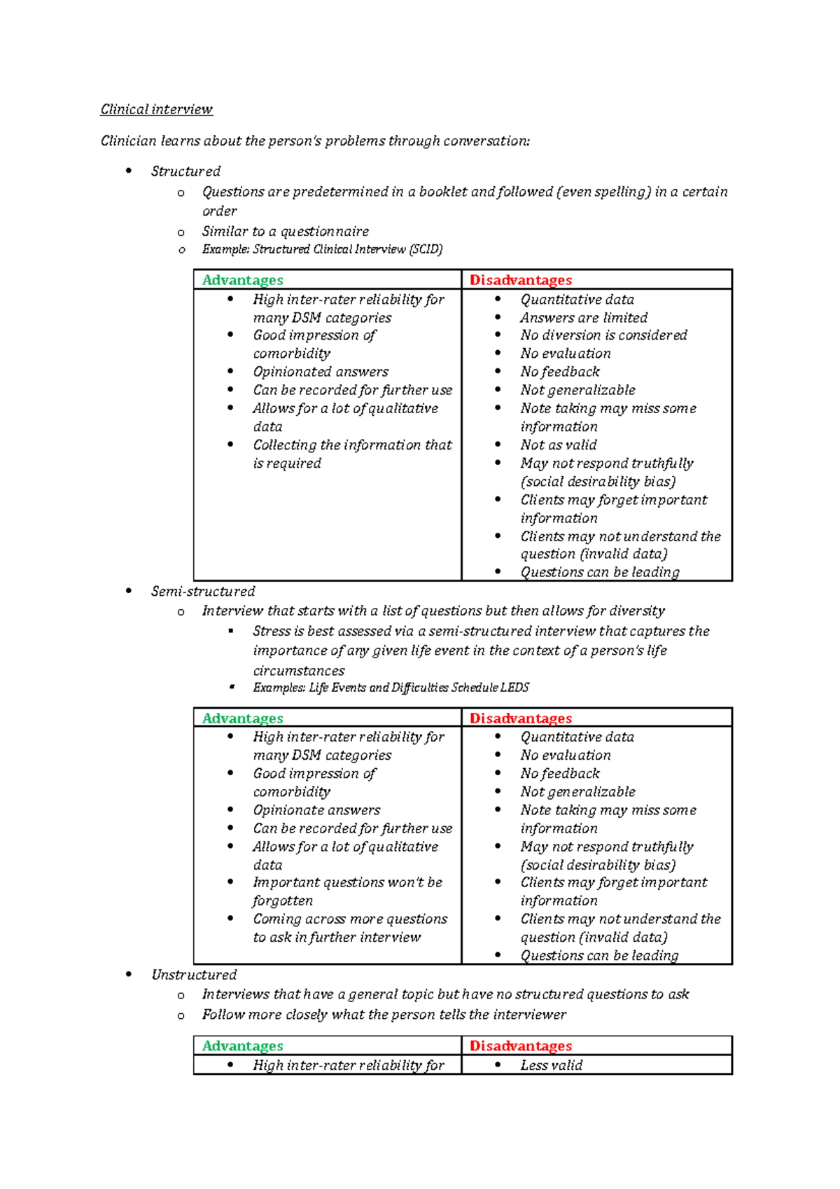 Clinical interview - Lecture notes Psychology 101 - Clinical interview ...