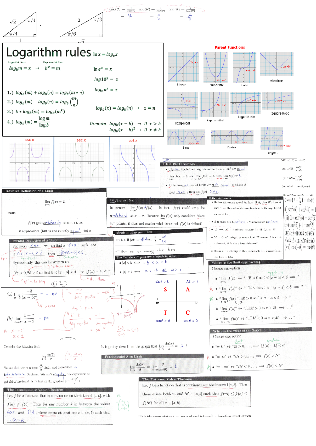 Calc midterm materical - tan(A) V2 2 1 1 1 Parent Functions Logarithm ...