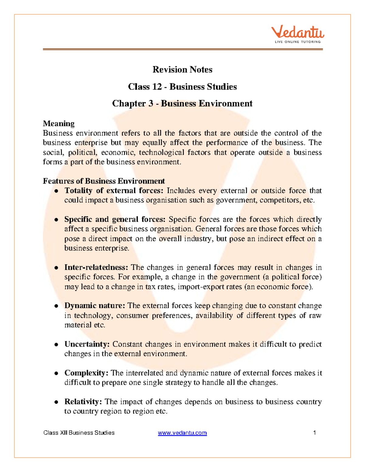 Class 12 Business Studies Chapter 3 - Revision Notes - Revision Notes ...