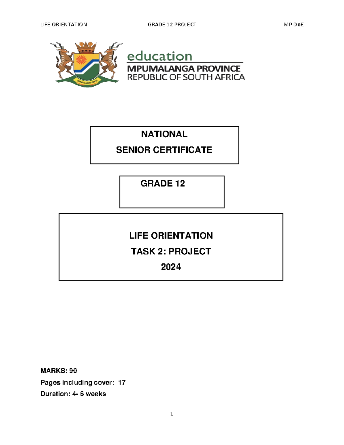 2024 GR 12 Project Final project - MARKS: 90 Pages including cover: 17 ...