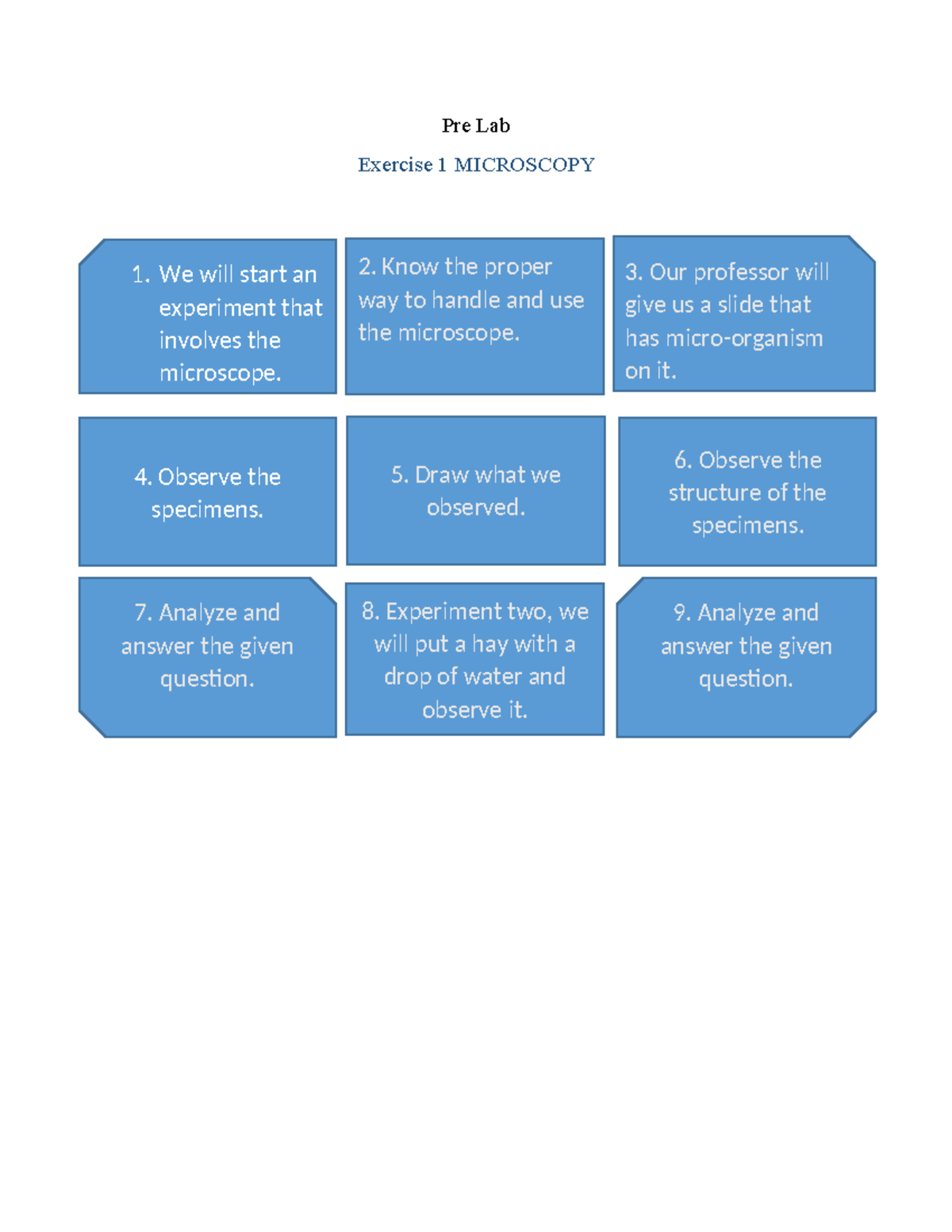Pre Lab - Pre Lab - Pre Lab Exercise 1 MICROSCOPY 1. We will start an ...