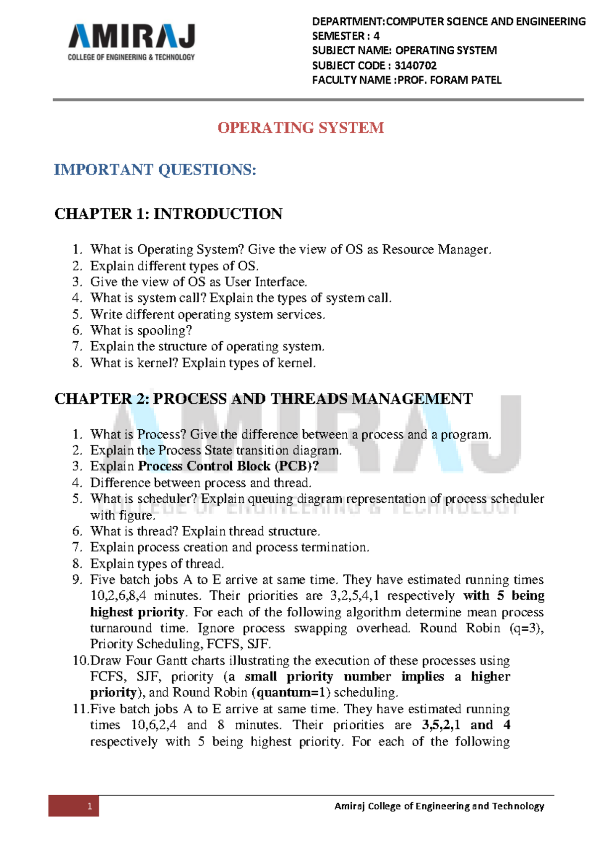 Operating system All Unit important Questions - SEMESTER : 4 SUBJECT NAME: OPERATING SYSTEM ...