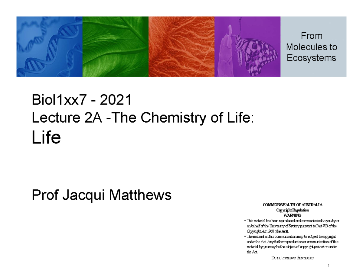 Lecture 2A 21 2021 biology 1007 - biol 1007 - USyd - Studocu