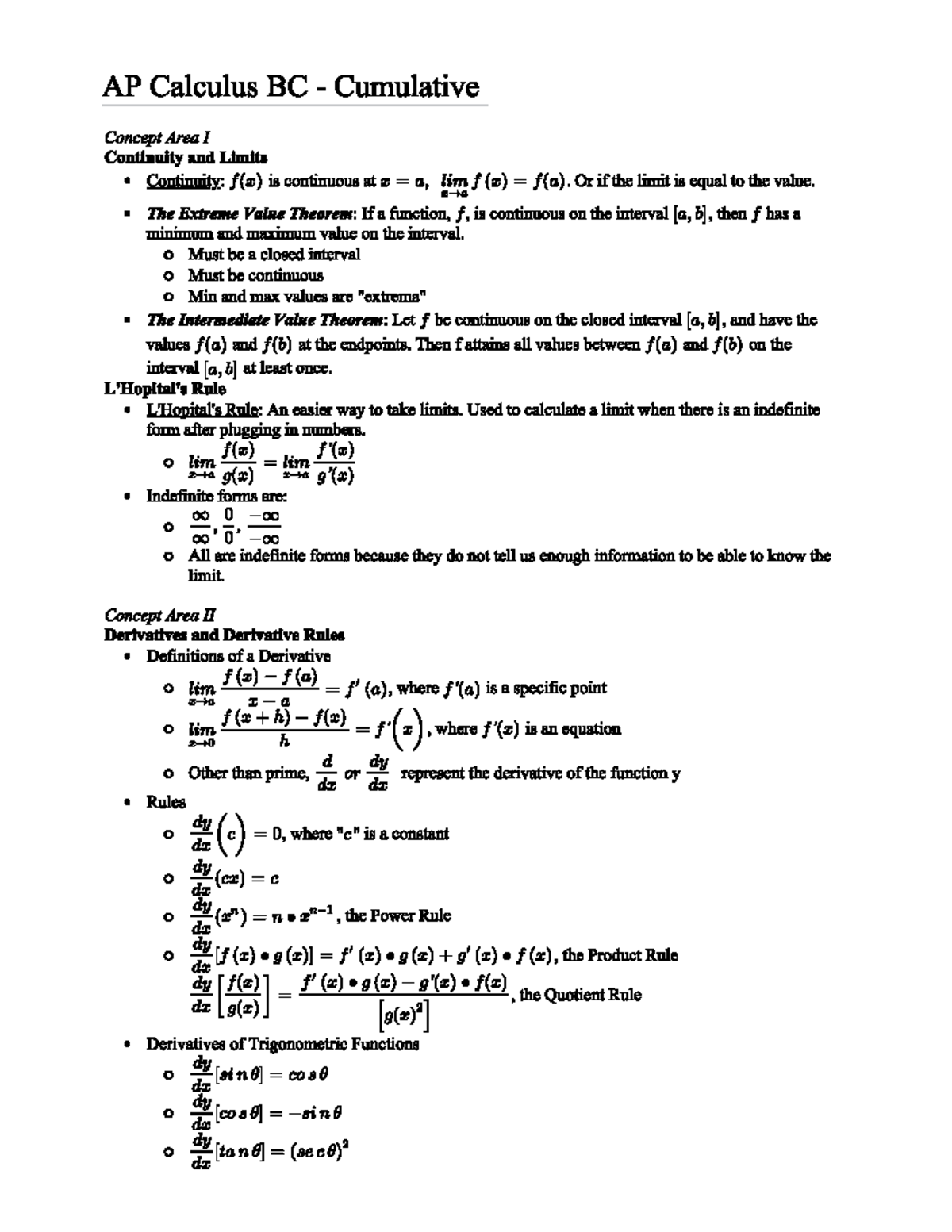 AP Calculus BC Cumulative - Studocu