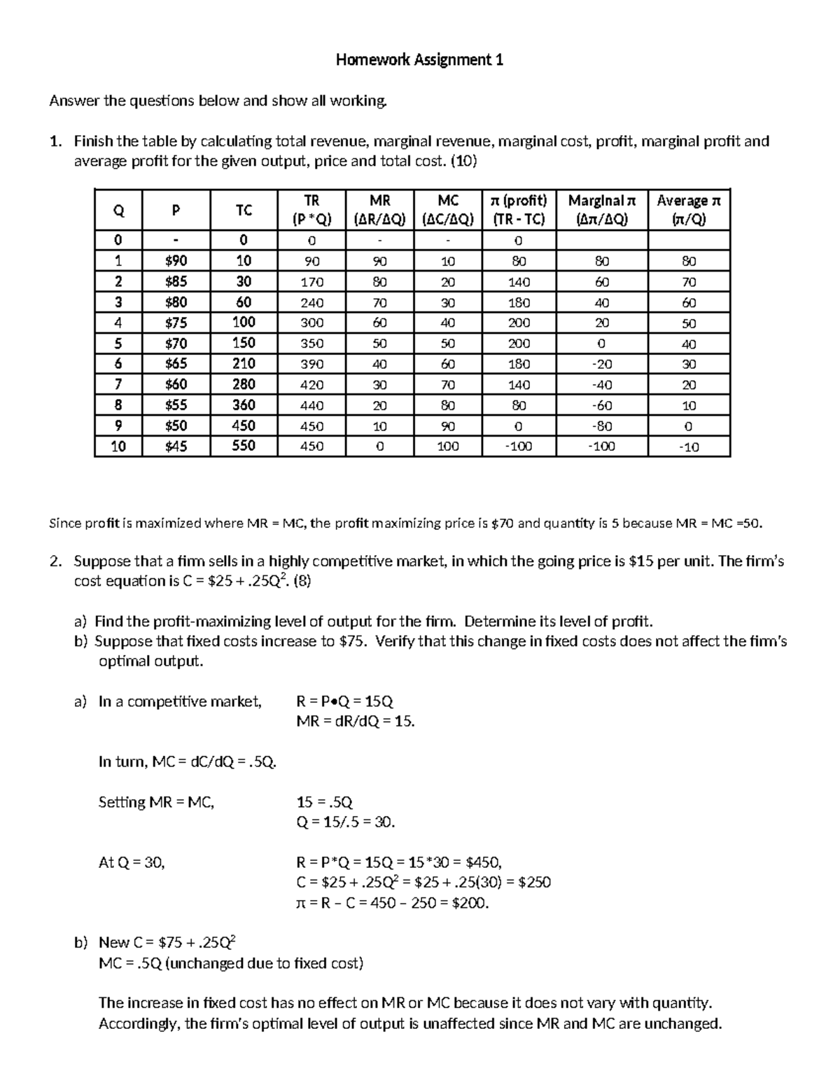 ECON 320 Assignment 1 - Homework Assignment 1 Answer the questions ...