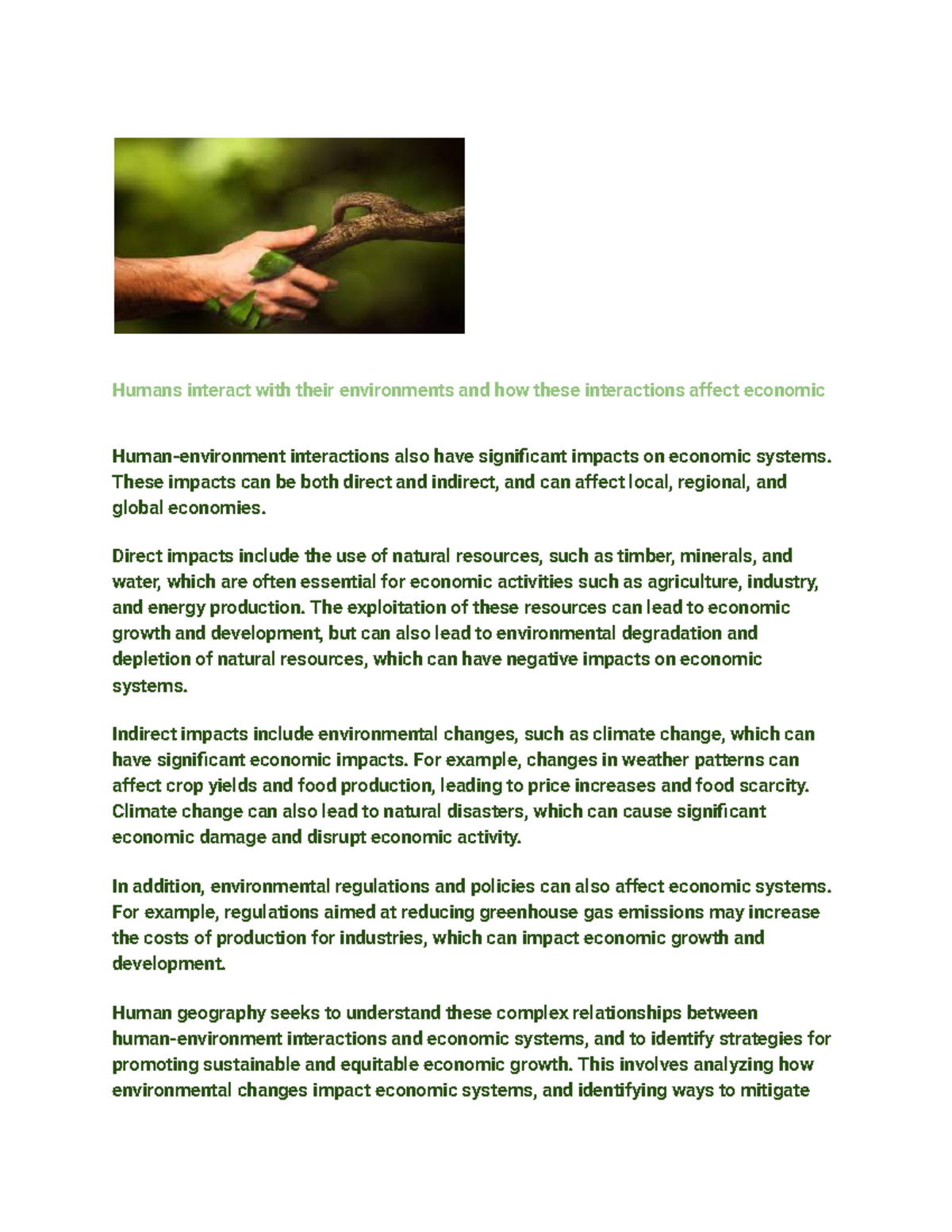 Human Geography Humans interact with their environments - Humans ...