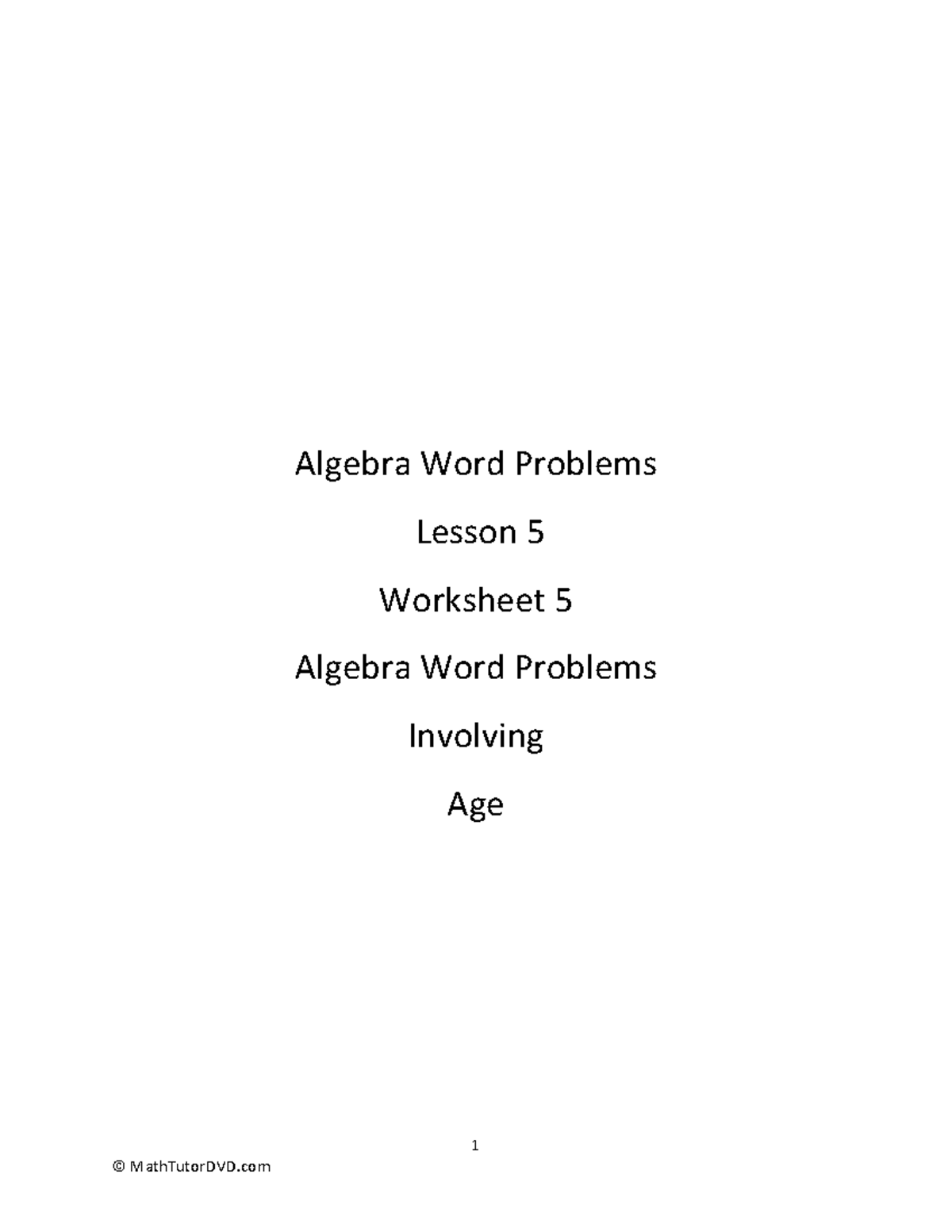 Algebra Word Problems Worksheet 5 Age Problems Algebra Word