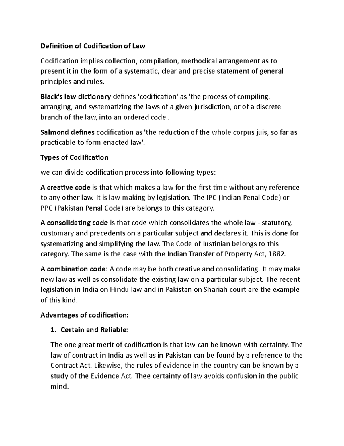 Codification - Basic information on the topic. - Definition of ...