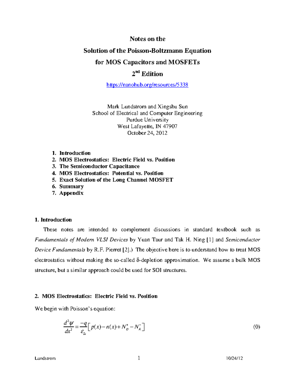 Exact MOS Solution - Notes on the Solution of the Poisson-Boltzmann ...