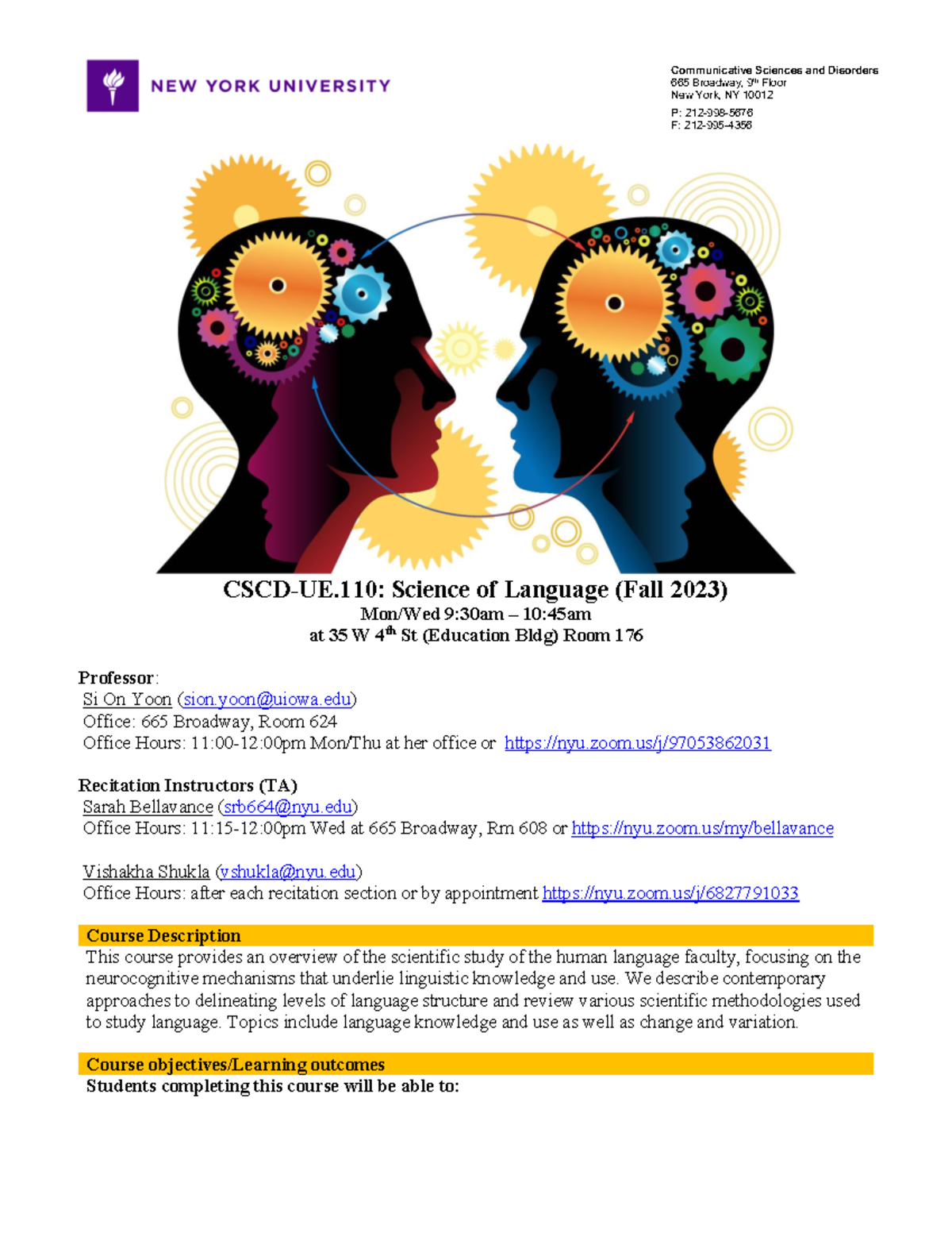 Syllabus Science of Language 2023 Fall Yoon - Communicative Sciences ...