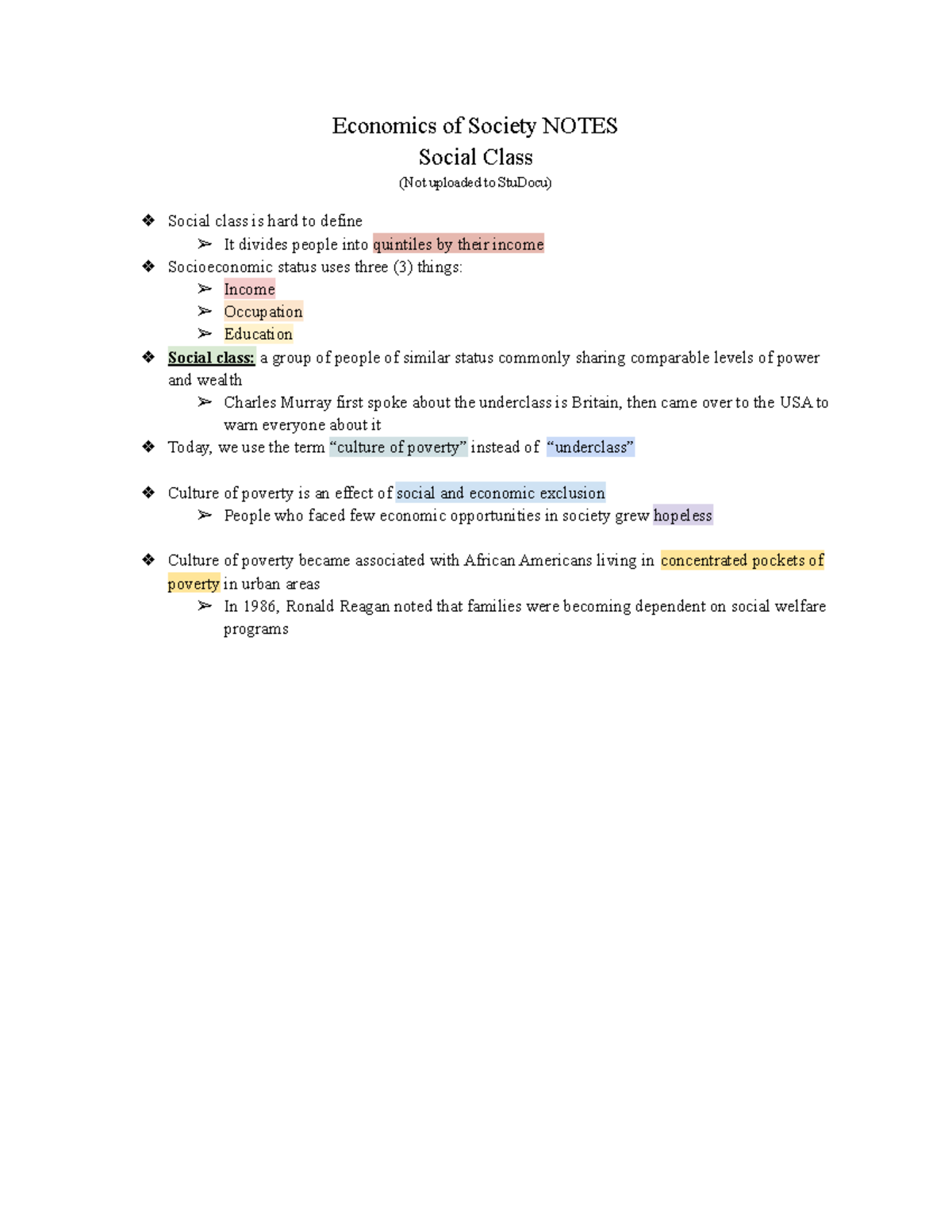 Economics of Society: Social Class - Economics of Society NOTES Social ...